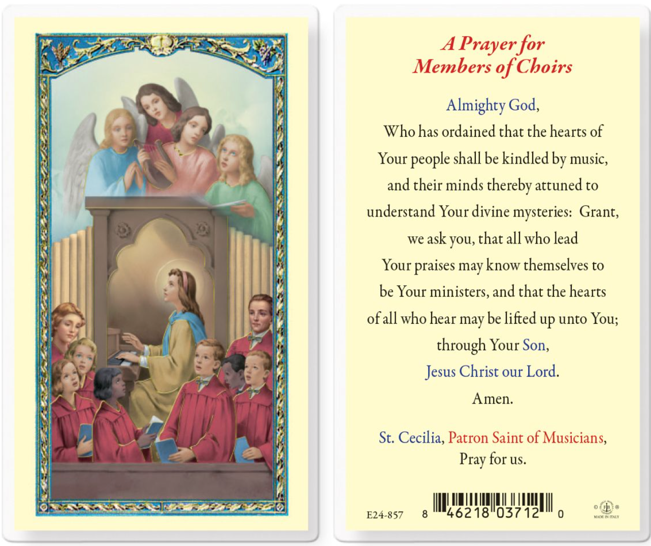 A Prayer for Members of Choir/St. Cecilia Holy Card – Joseph's
