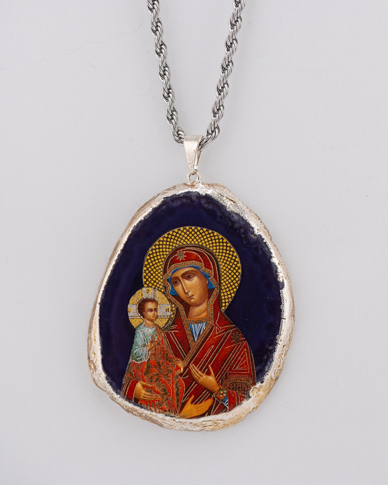 Byzantine Agate Pendant Necklace Mother of God Icon – Joseph's