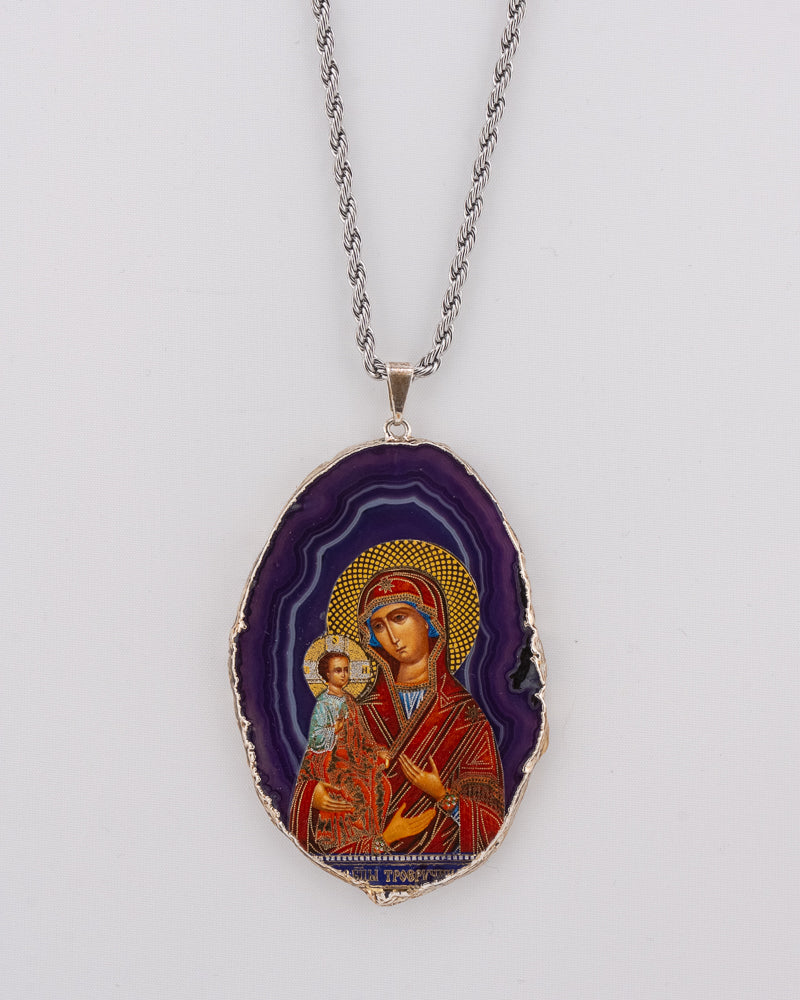 Byzantine Agate Pendant Necklace Mother of God Icon – Joseph's