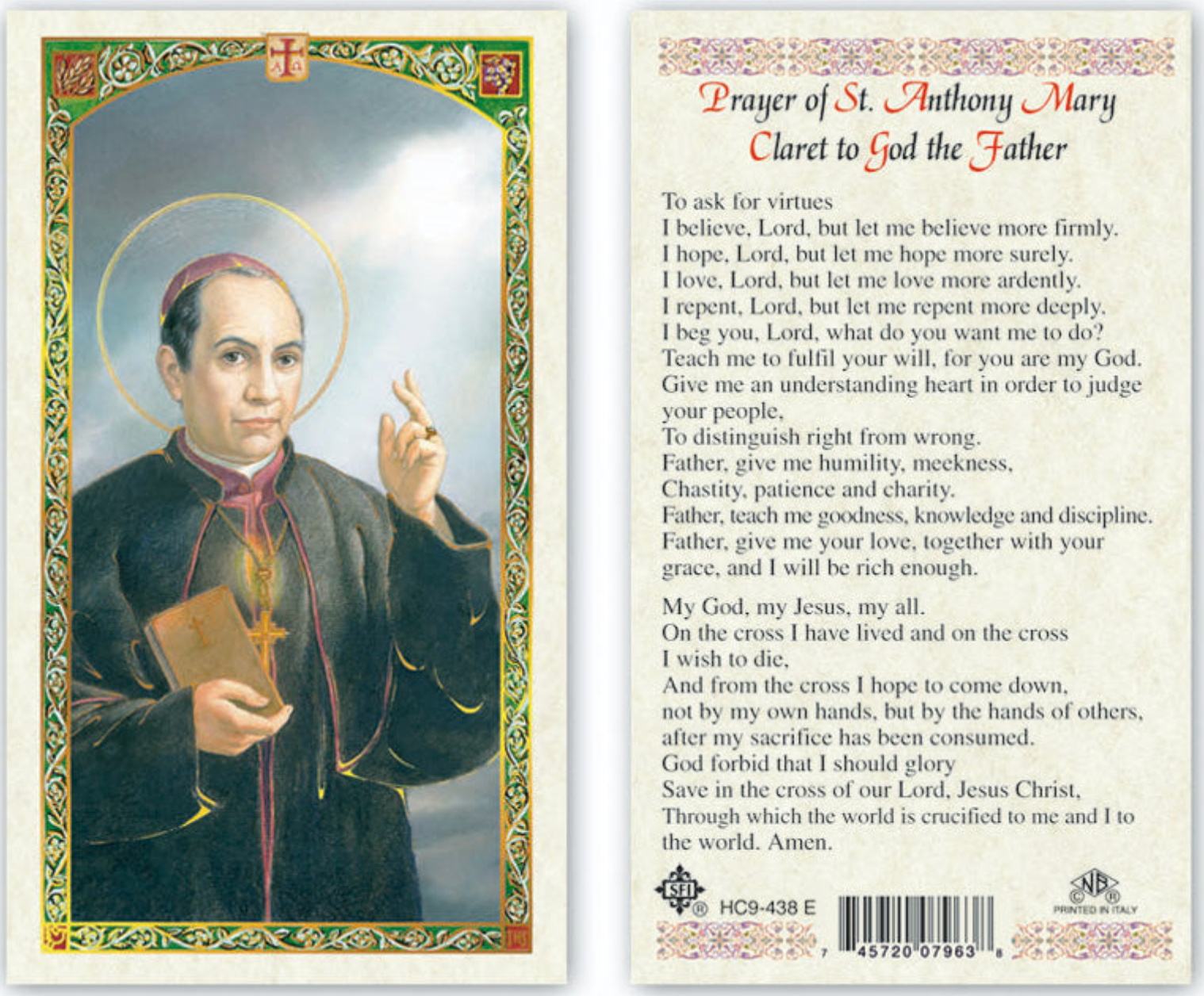 Prayer to St. Anthony Mary Claret to God the Father Holy Card – Joseph's