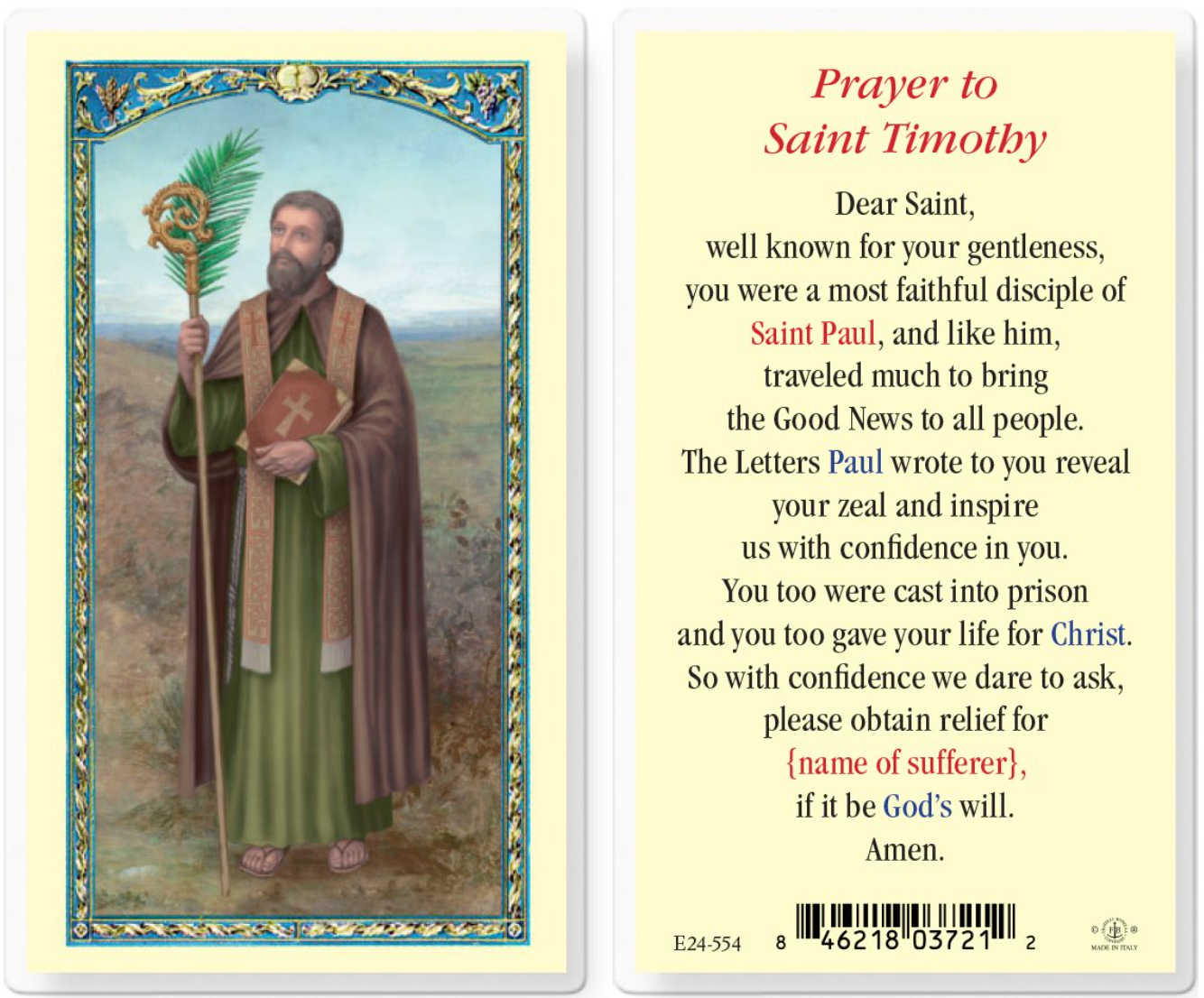 Prayer to St. Timothy Holy Card – Joseph's