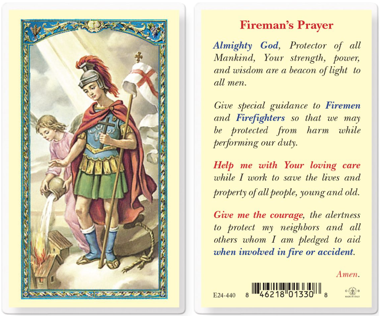 Saint Florian for Fireman Prayer Holy Card – Joseph's