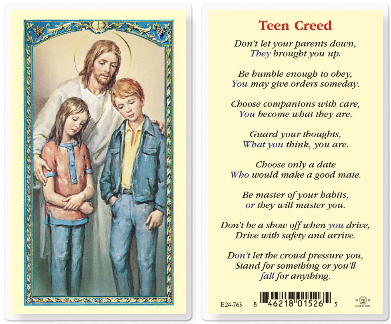 Teen Creed Christ Comforter Holy Card – Joseph's